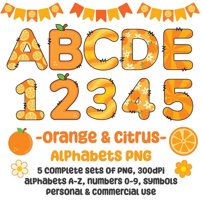 Orange Citrus Alphabet Clipart A-Z, Summer Fruit Alphabet, Fruit ...