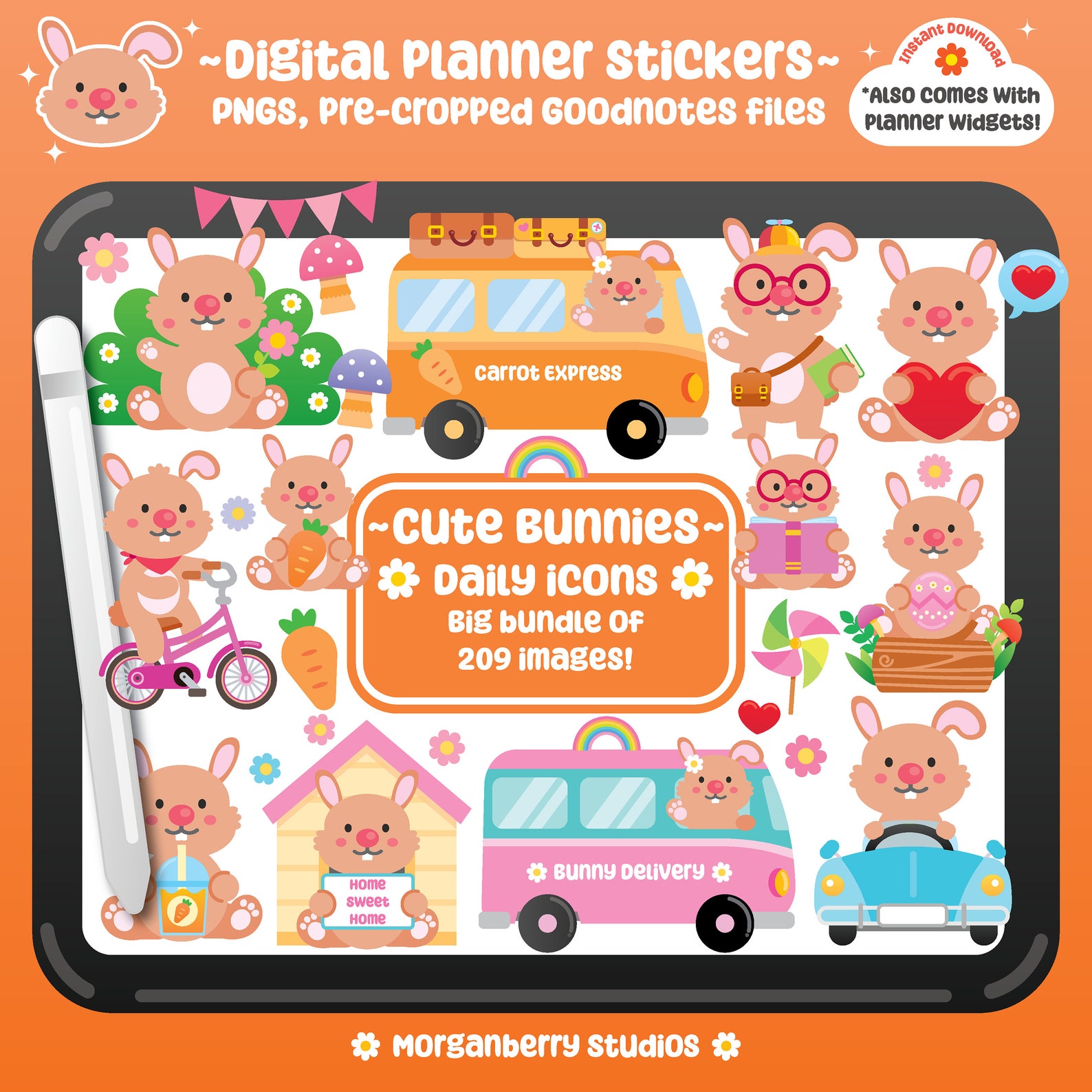 Cute Bunny Digital Stickers, Goodnotes Stickers, Daily Icon Stickers ...