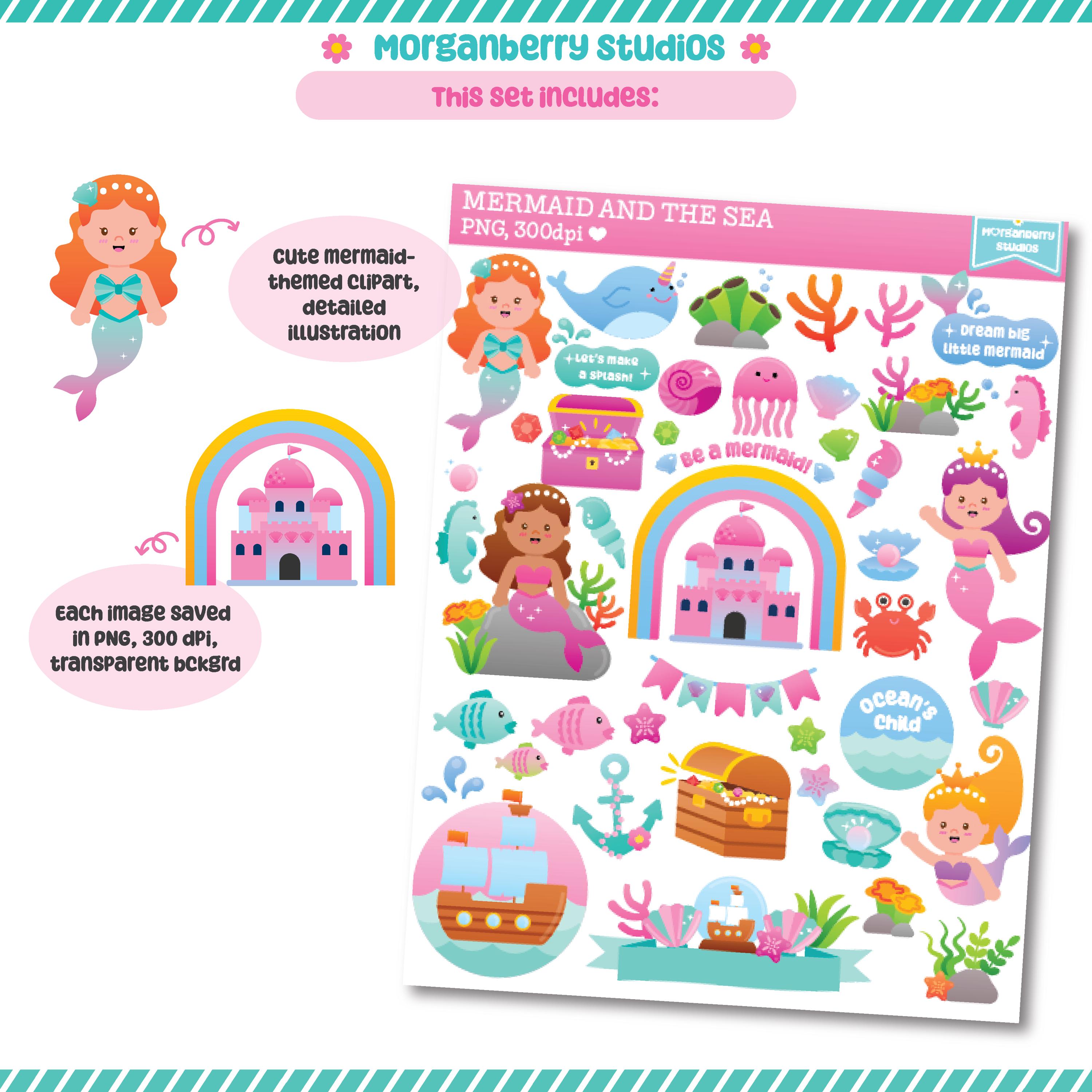 Cute Mermaid Clipart, Mermaid Party Decor Clipart, Mermaid Commercial ...