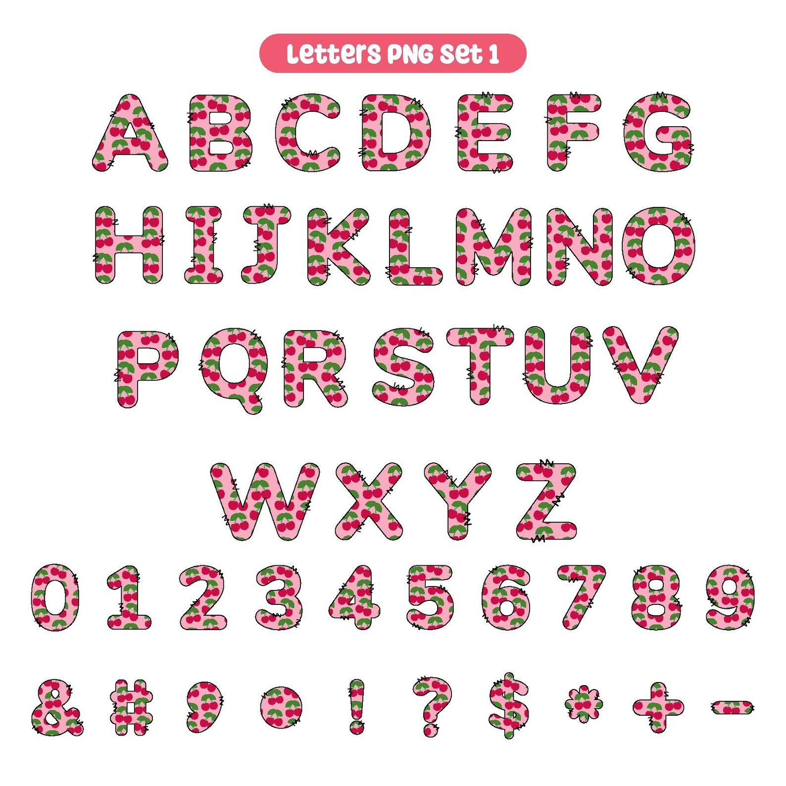 Cherry Alphabets, Cute Cherries Clipart, Cherry Doodle Letters ...