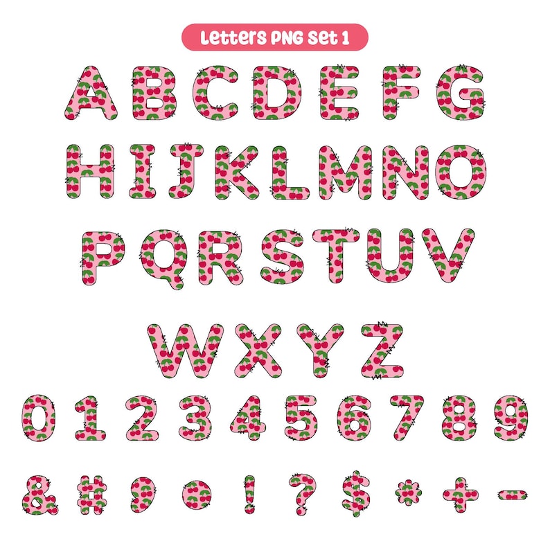Cherry Alphabets, Cute Cherries Clipart, Cherry Doodle Letters ...