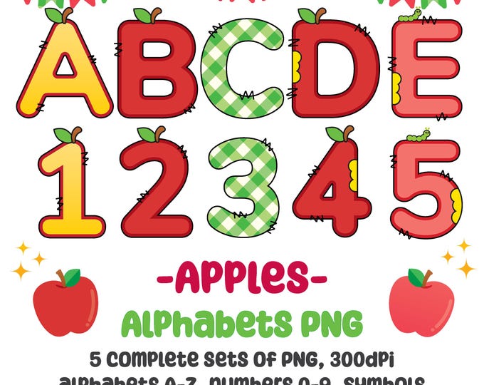 Apple Alphabet Clipart - Apple Letters Clip Art - Numbers - PNG ...