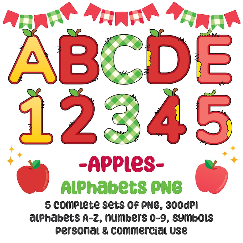Apple Doodle Alphabet Clipart: Back to School Sublimation (PNG) - Etsy