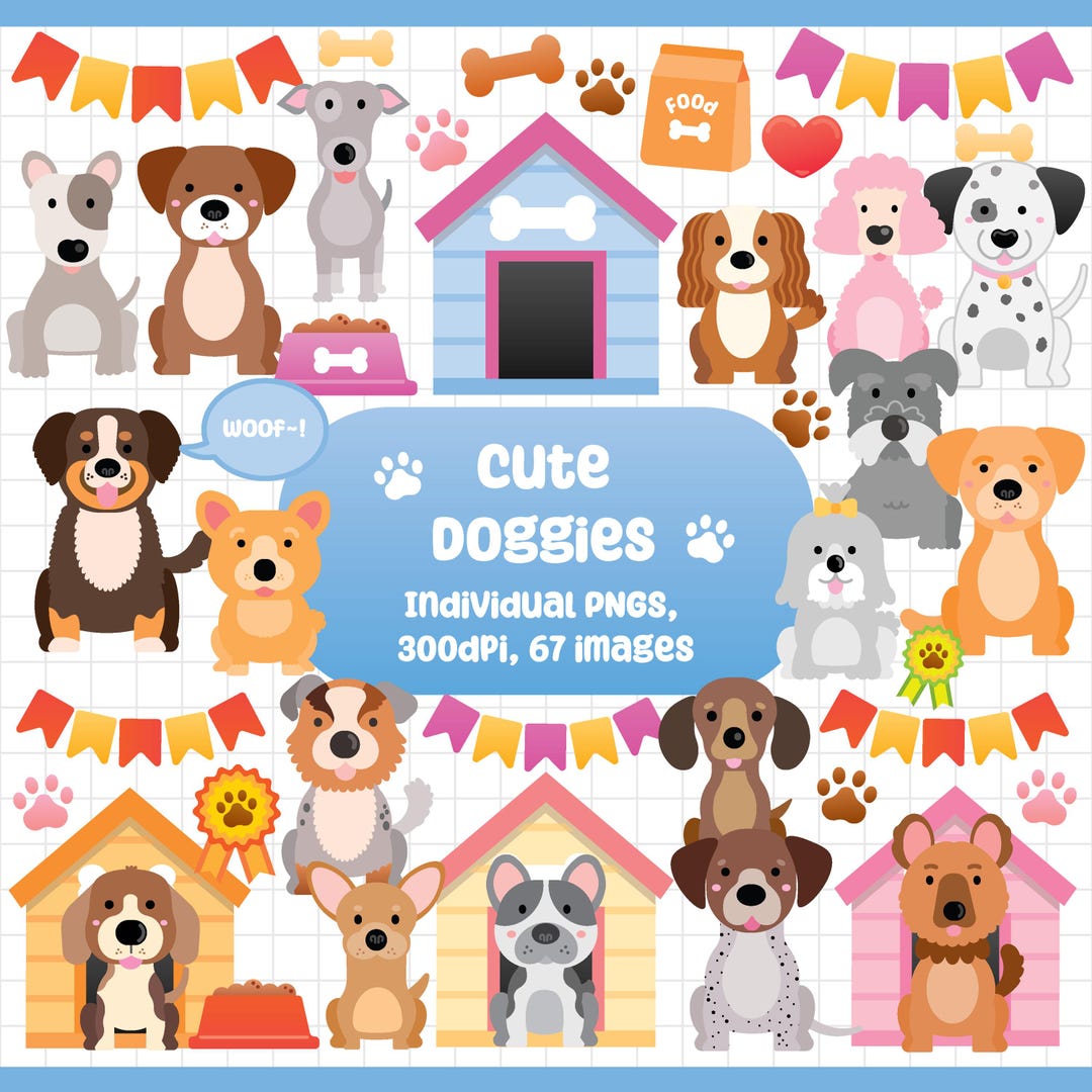 Cute Dog Clipart Set, Cute Puppy Clipart, Dog Birthday Clipart, Puppy ...