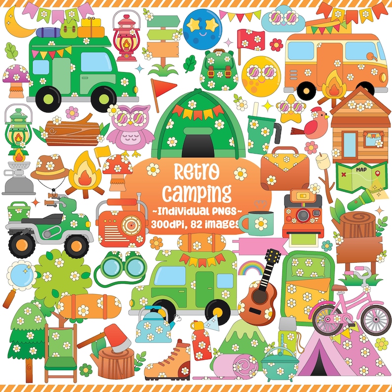 Retro Camping Clipart, Cute Camping Clipart, Camping Sublimation PNG ...