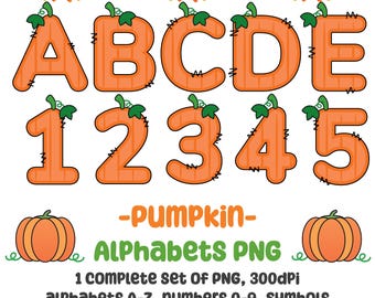 Pumpkin PNG Letters, Halloween Sublimation Doodle Alphabet Bundle ...
