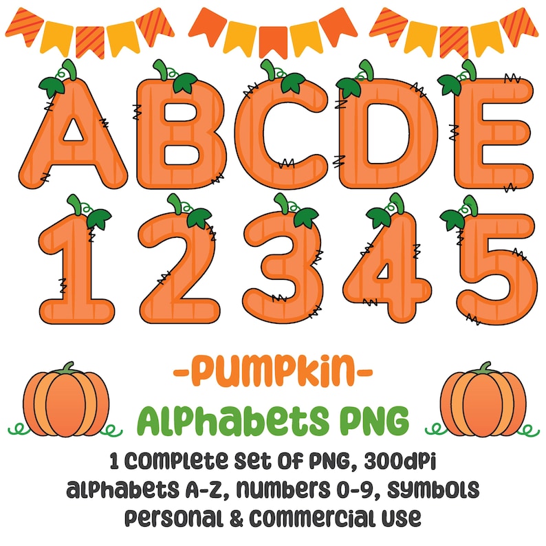 Pumpkin Doodle Alphabet Clipart: Fall Letters & Numbers (PNG) - Etsy