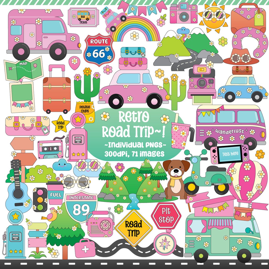 Retro Road Trip Clipart, Cute Road Trip PNG, Road Trip Party, Travel ...