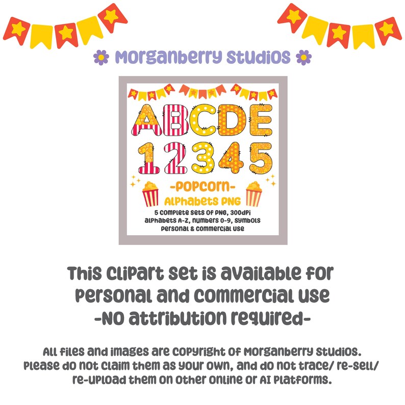 Popcorn Alphabet Clipart, Carnival Alphabet A-Z, Movie Night Clipart ...