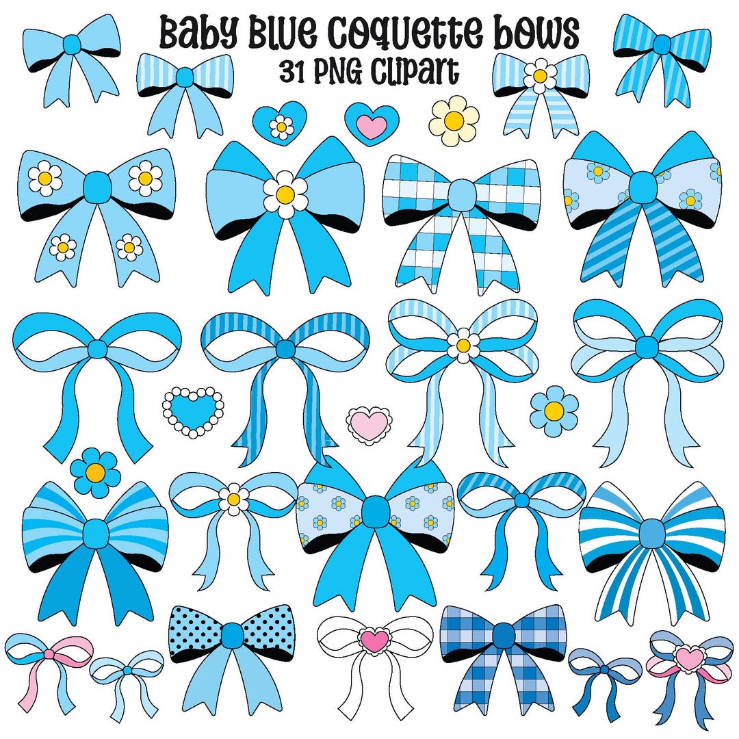 Cute Blue Coquette Bow Clipart PNG, Baby Nursery Bow Clipart, Ribbon ...