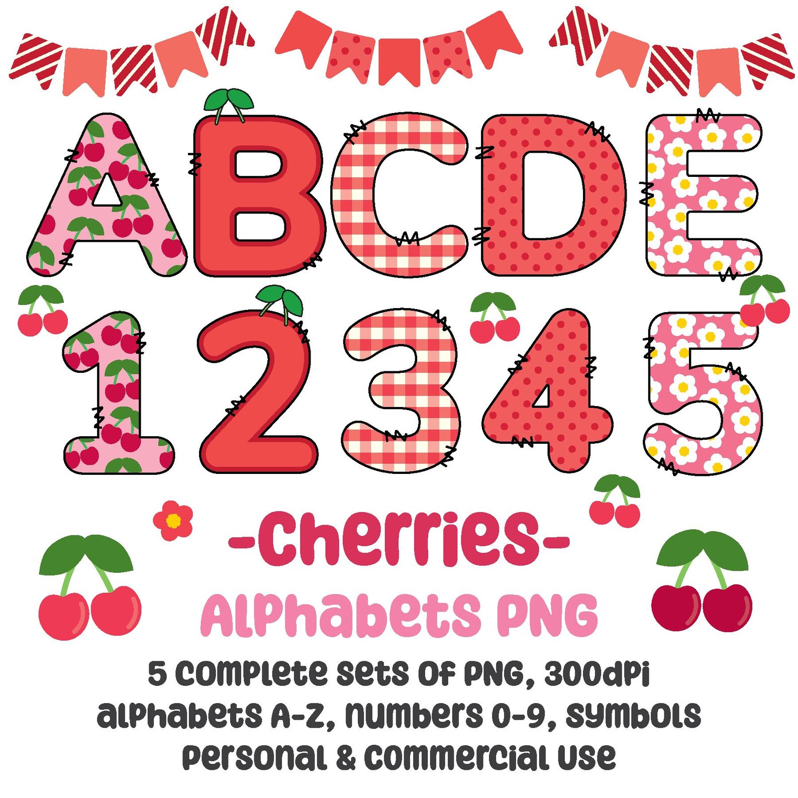 Cherry Alphabets, Cute Cherries Clipart, Cherry Doodle Letters ...