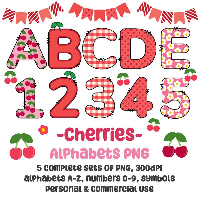 Cherry Alphabets, Cute Cherries Clipart, Cherry Doodle Letters ...
