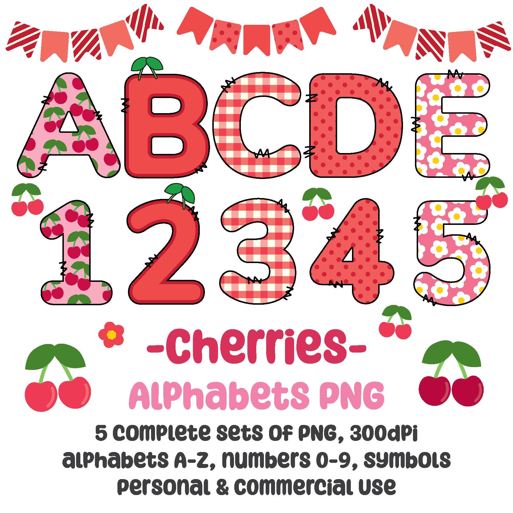 Cherry Alphabets, Cute Cherries Clipart, Cherry Doodle Letters ...
