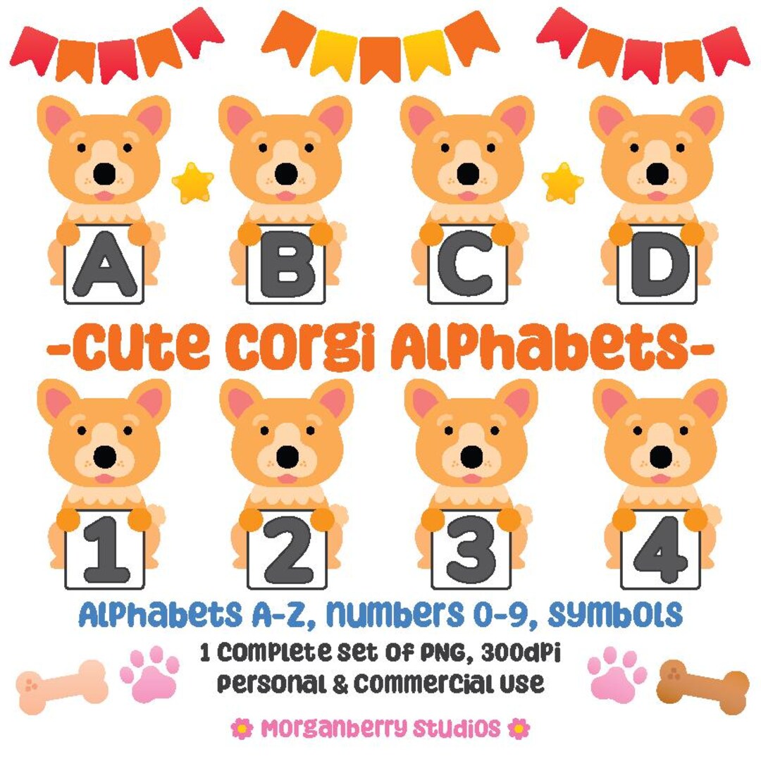 Corgi Alphabet PNG Pack, Cute Dog Letter Graphics for Creative Designs ...