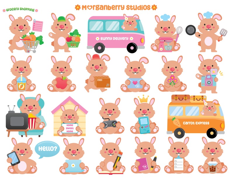 Cute Bunny Digital Stickers, Goodnotes Stickers, Daily Icon Stickers ...