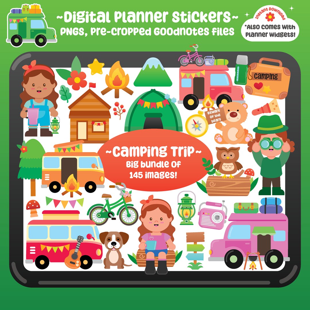Camping Digital Stickers for Goodnotes, Goodnotes Stickers, Camping ...