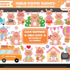 Cute Bunny Digital Stickers Goodnotes Stickers Daily Icon - Etsy