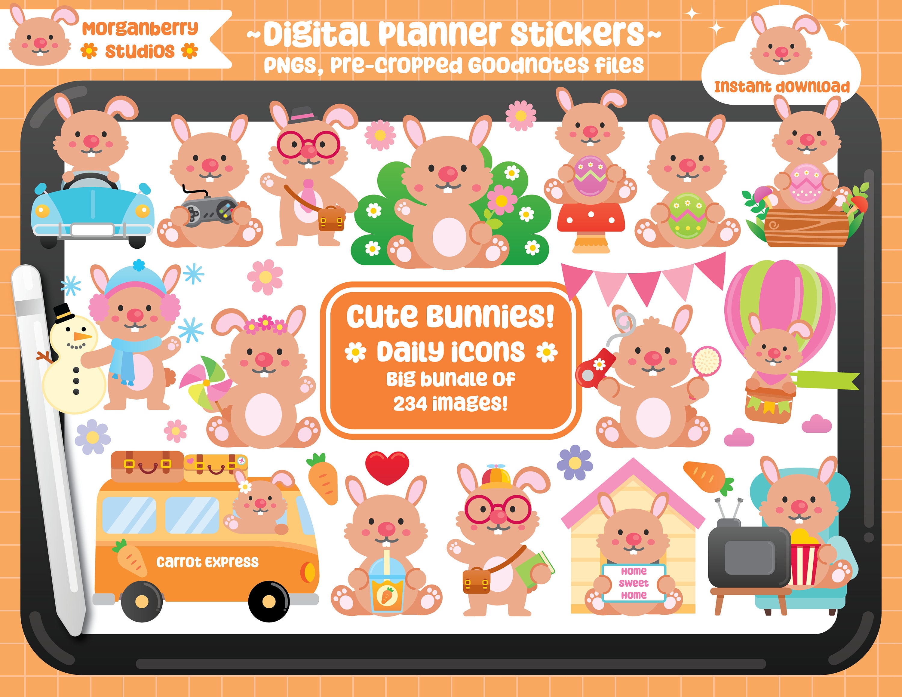 Cute Bunny Digital Stickers Goodnotes Stickers Daily Icon - Etsy