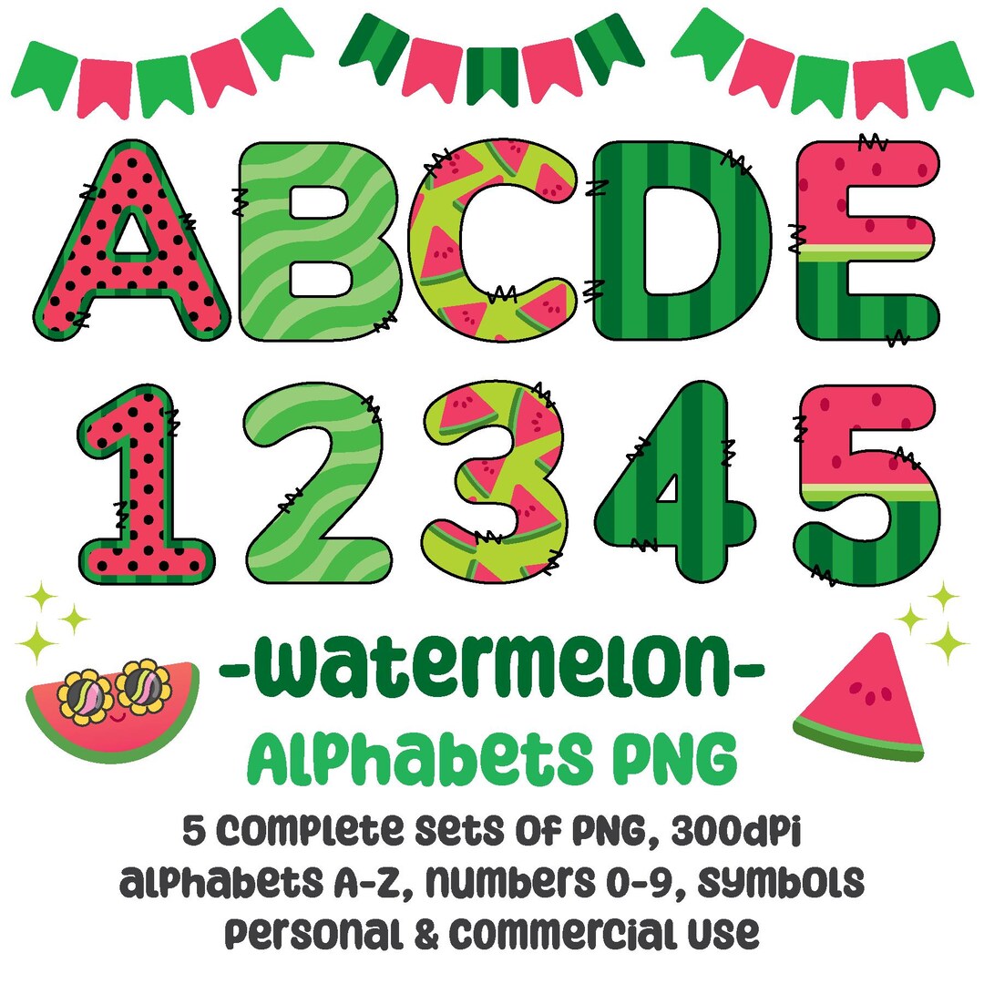 Watermelon Alphabet Clipart, Watermelon Letters A-Z, Watermelon Numbers ...