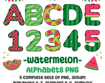 Watermelon Alphabet Clipart, Watercolor Letters and Numbers, Cute ...