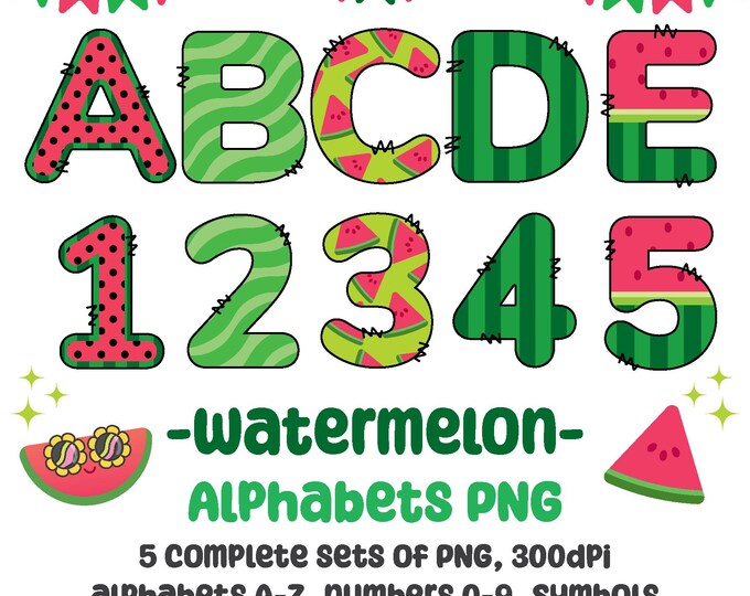Watermelon Alphabet Clipart , Fruit Letters, Numbers and Glyphs ...