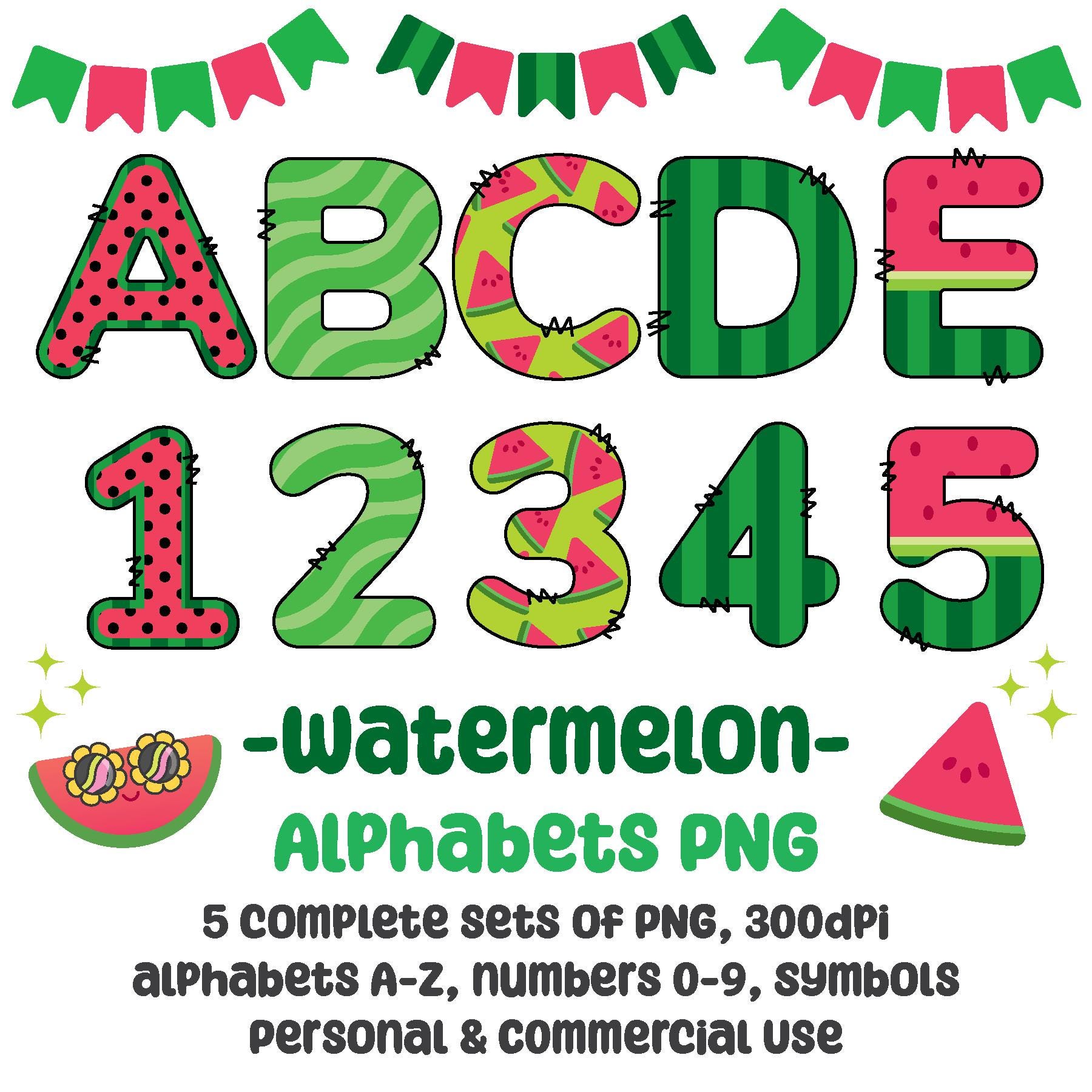 Watermelon Alphabet Clipart, Watermelon Letters A-Z, Watermelon Numbers ...