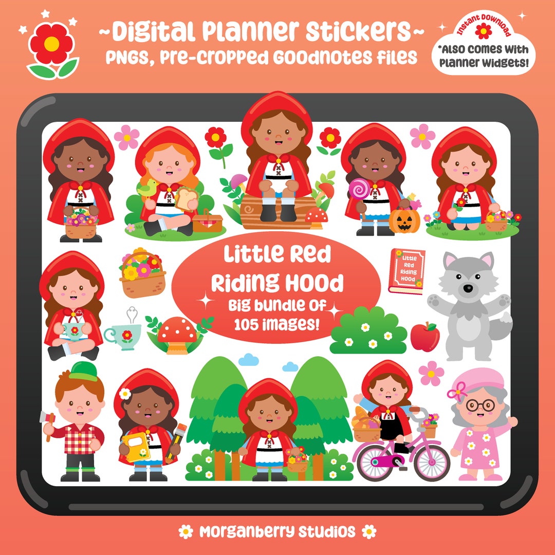 Cute Little Red Riding Hood Digital Stickers for Goodnotes, Cute ...