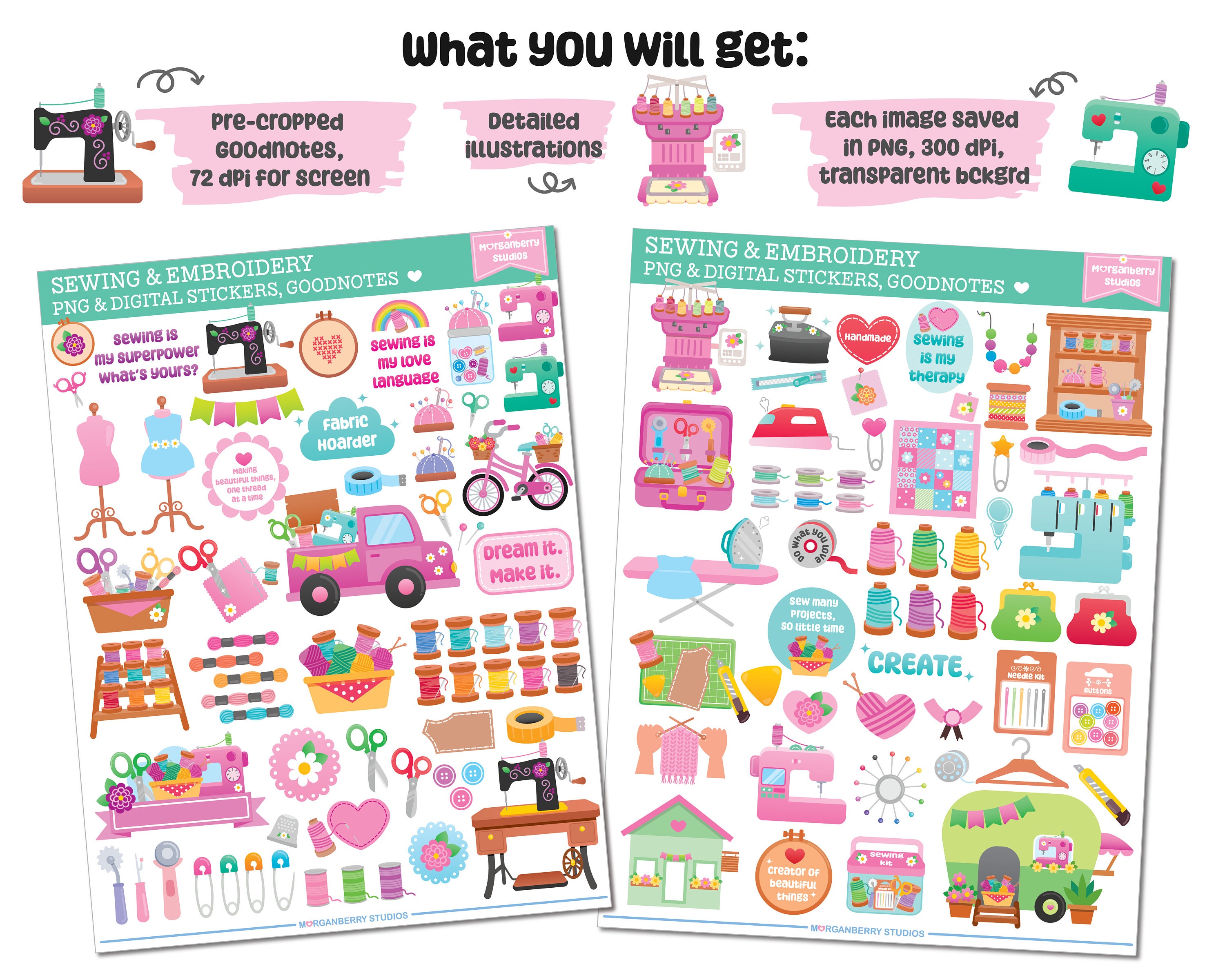 Sewing Digital Sticker for Goodnotes, Goodnotes Stickers, Digital ...