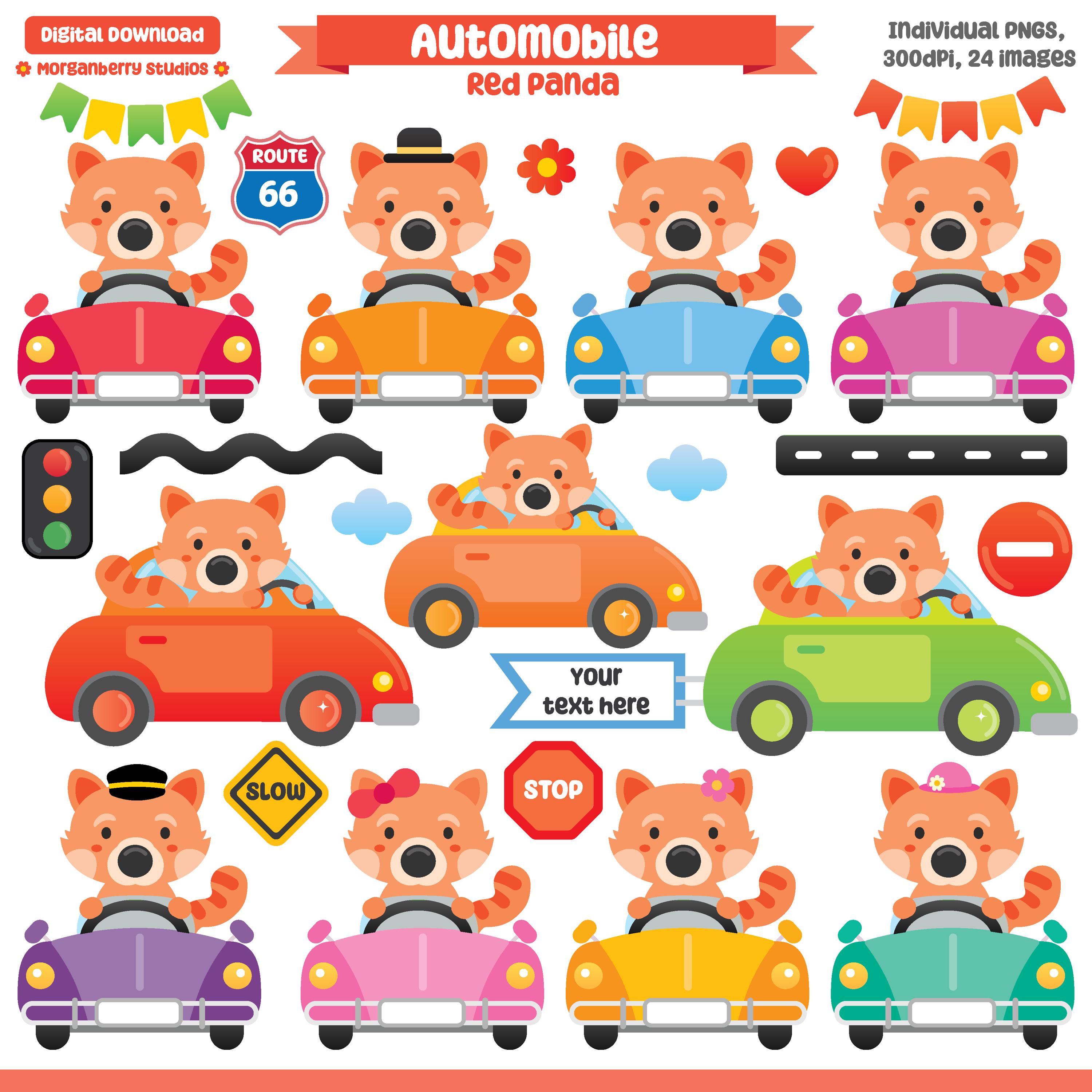 Retro Automobile Clipart, Cute Retro Clipart, Cute Retro Stickers, Red ...