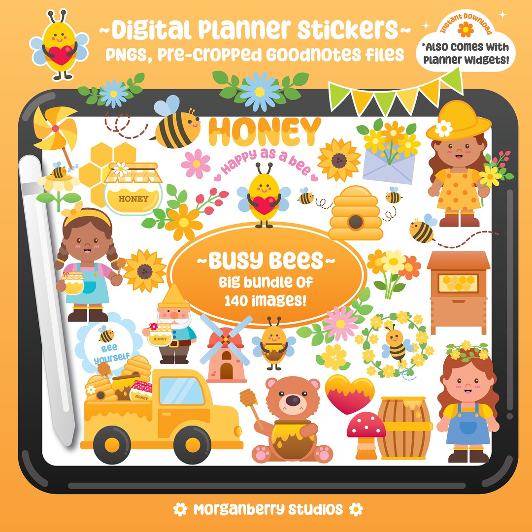 Bees Digital Sticker for Goodnotes, Goodnotes Planner Stickers, Bee ...