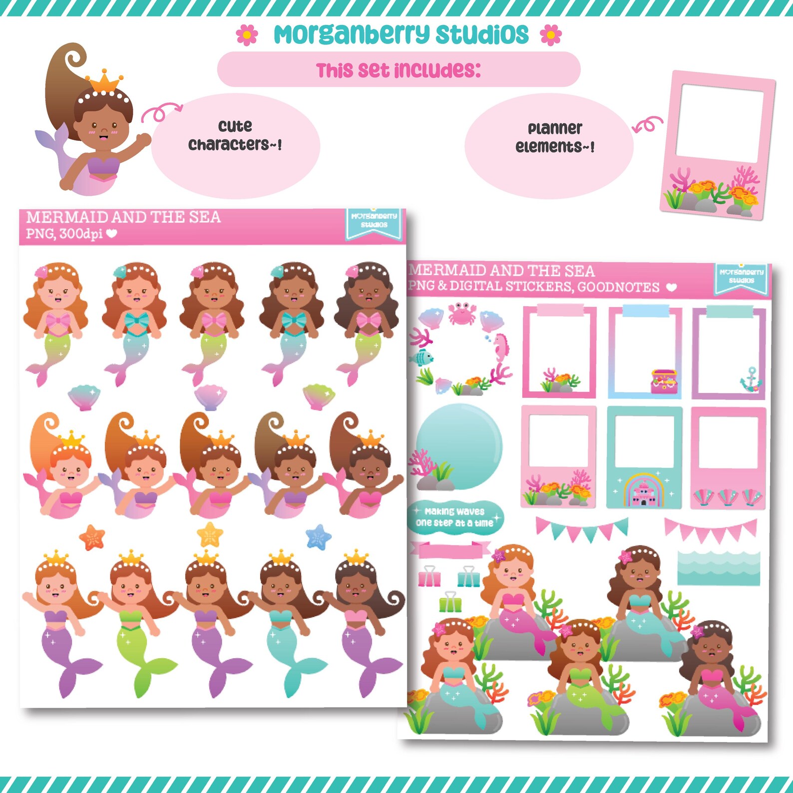 Cute Mermaid Clipart, Mermaid Party Decor Clipart, Mermaid Commercial ...