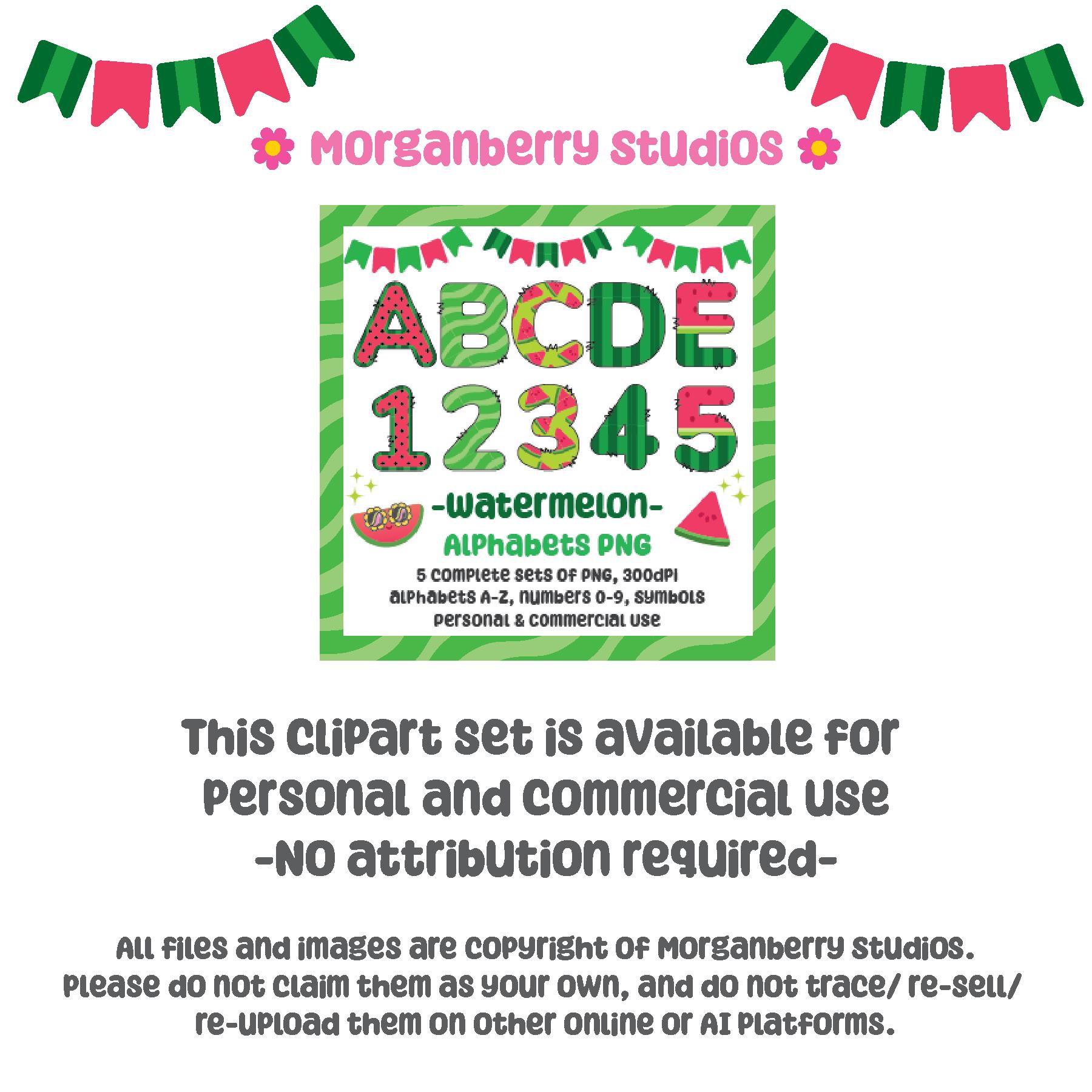 Watermelon Alphabet Clipart, Watermelon Letters A-Z, Watermelon Numbers ...