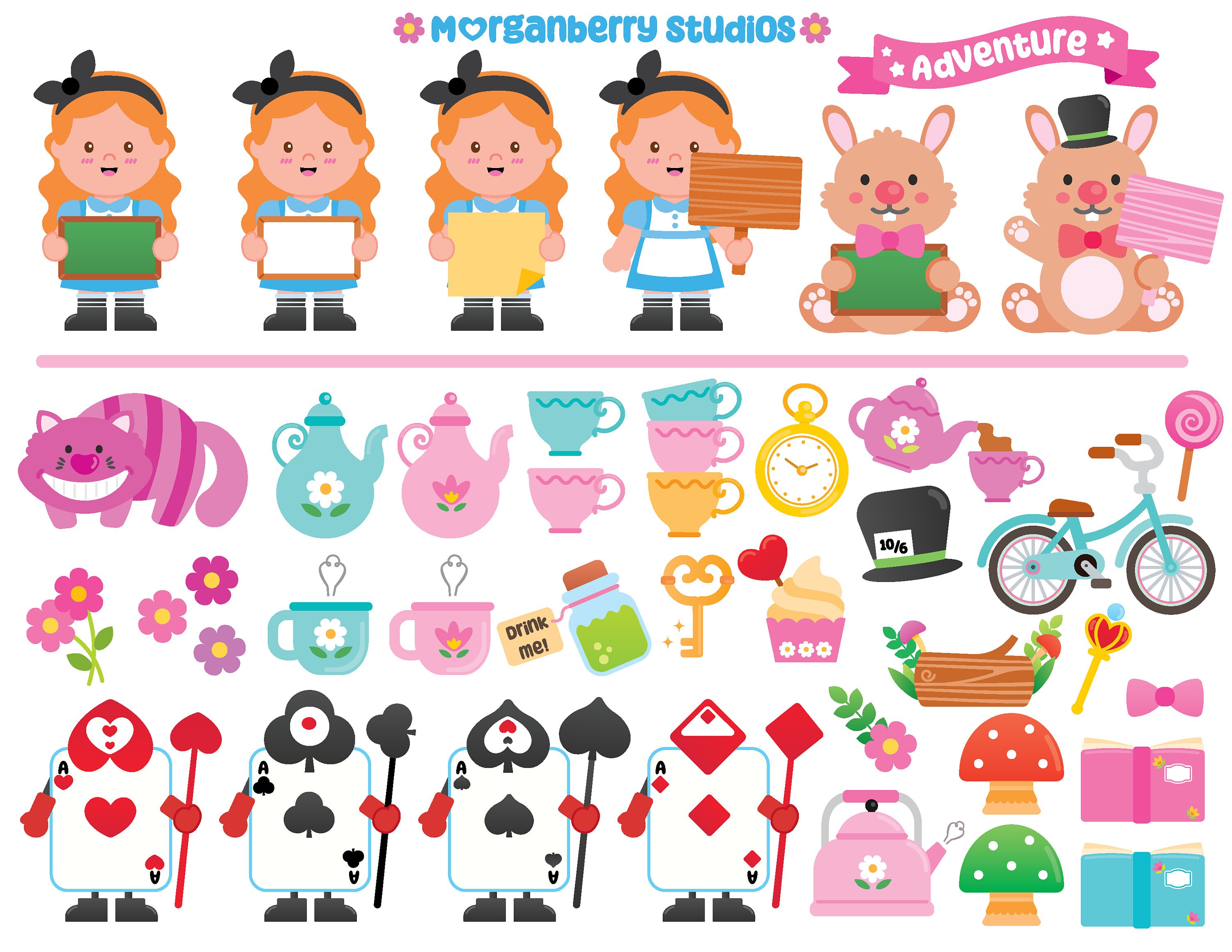 Alice in Wonderland Cute Digital Stickers, Alice in Wonderland ...