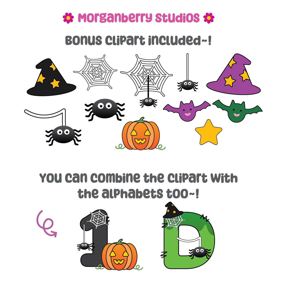 Halloween Witch Alphabet Clipart A-Z and 0-9, Halloween Doodle Letters ...