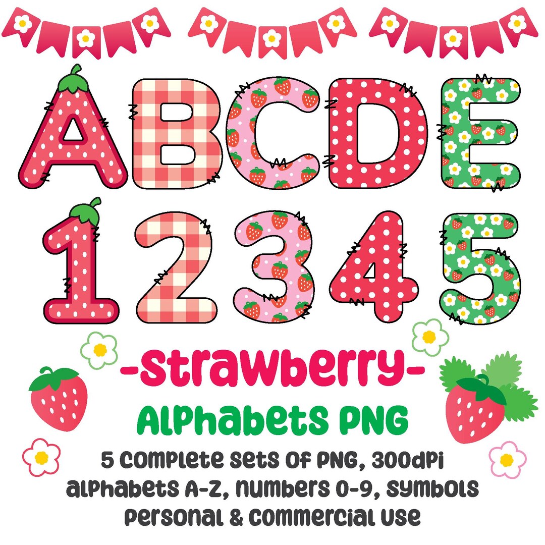 Strawberry Alphabet Clipart, Strawberry Letters, Valentine Letters ...
