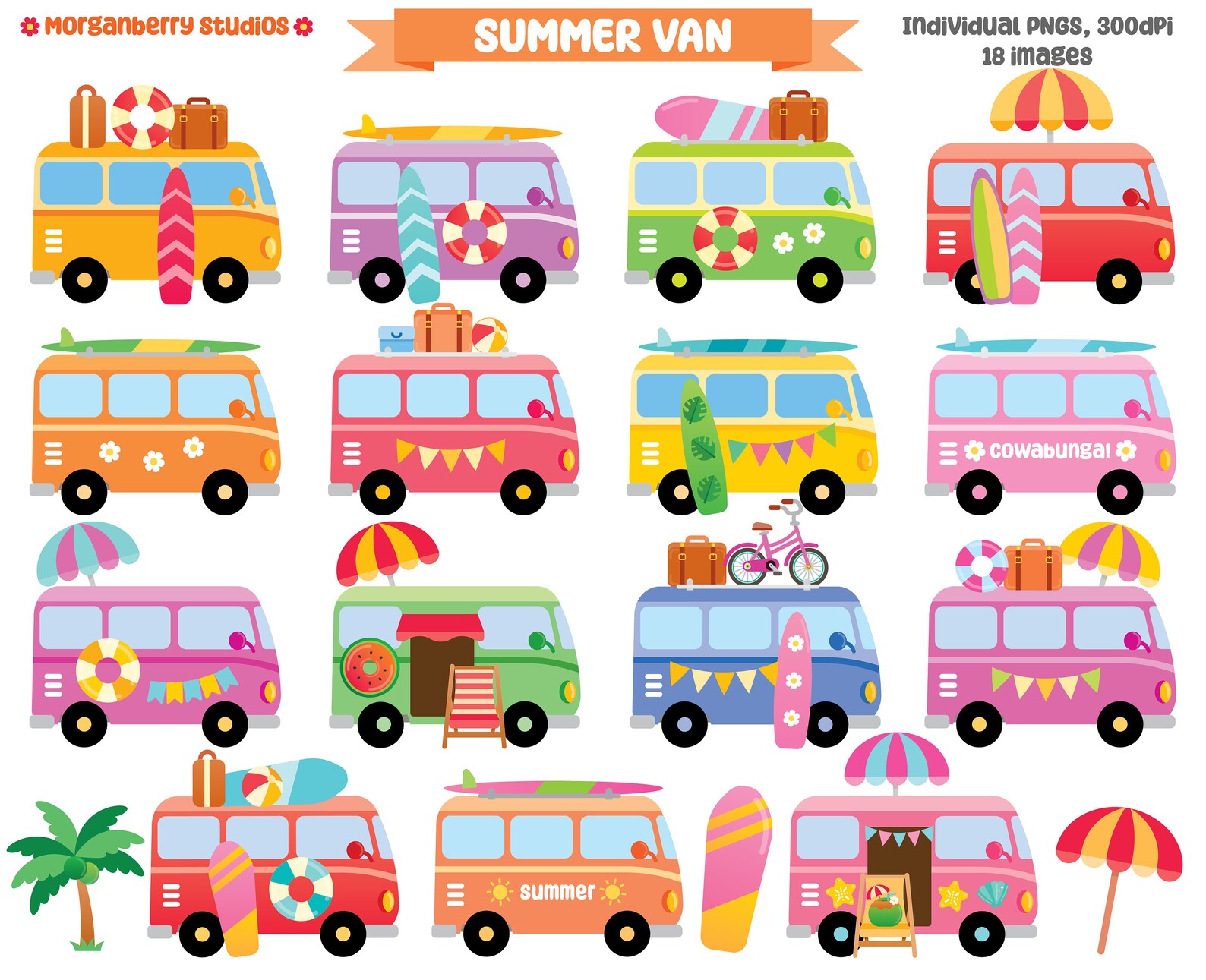 Summer Van Clipart, Summer Clipart, Vehicle Clipart, Beach Clipart ...