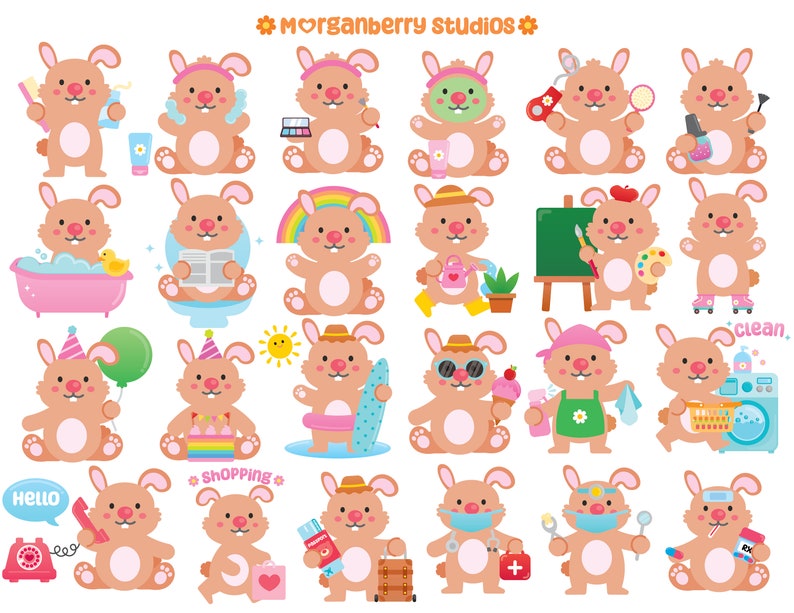 Cute Bunny Digital Stickers, Goodnotes Stickers, Daily Icon Stickers ...
