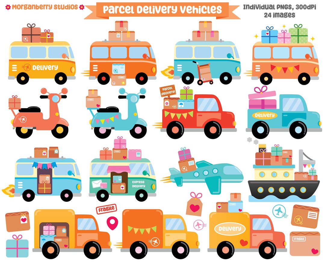 Cute Parcel Delivery Clipart, Small Entrepreneur Clipart Digital ...
