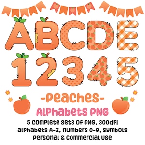 Peach Alphabet Letters A-Z, Peach Numbers 0-9, Peach Clipart, Fruit ...