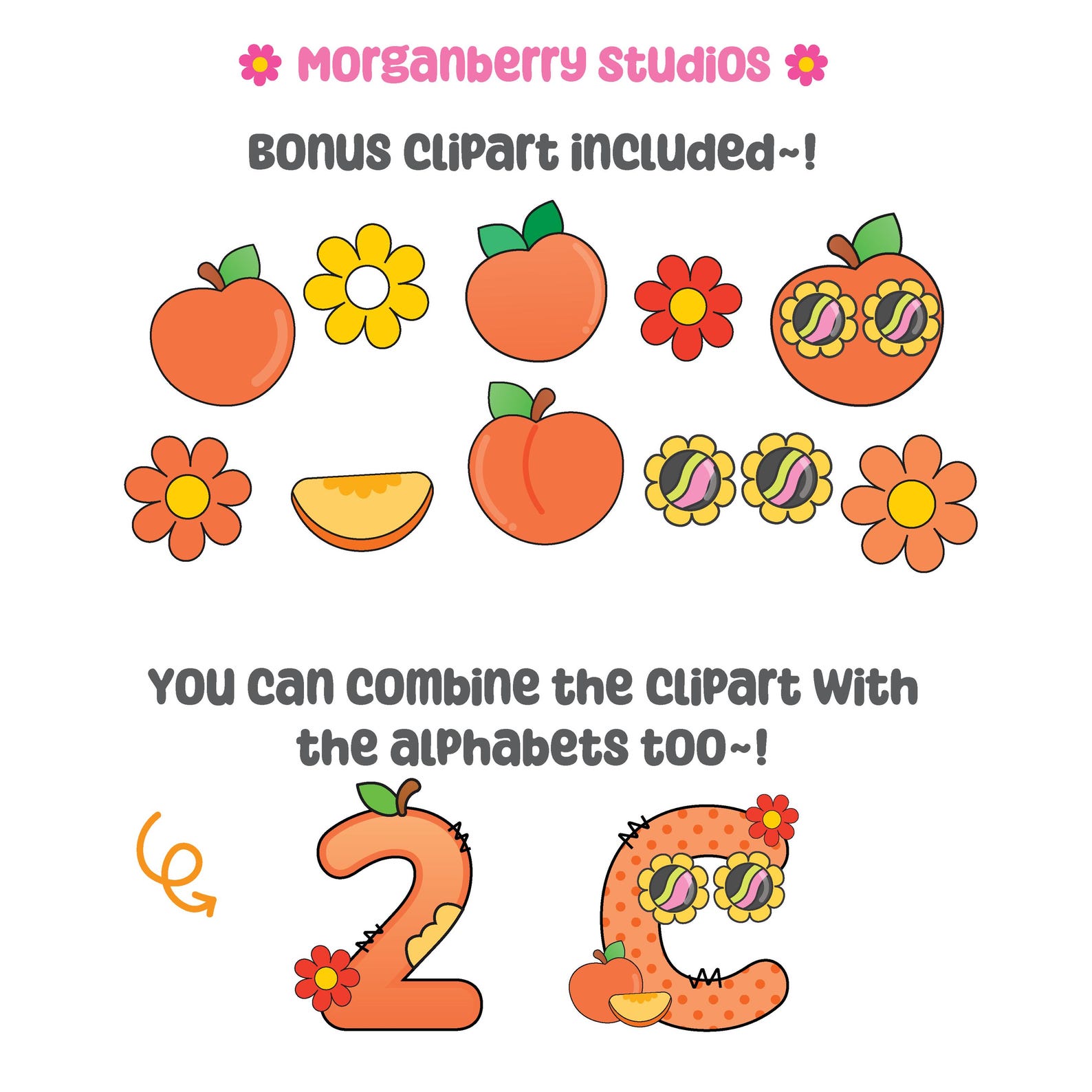 Peach Alphabet Letters A-Z, Peach Numbers 0-9, Peach Clipart, Fruit ...