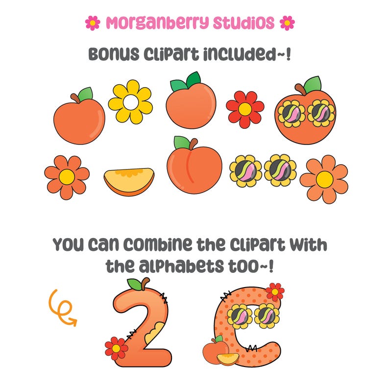 Peach Alphabet Letters A-Z, Peach Numbers 0-9, Peach Clipart, Fruit ...