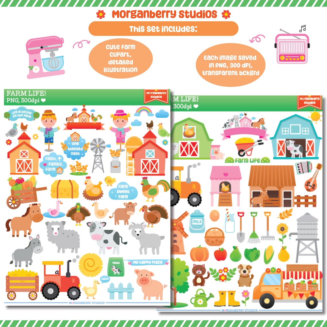 Cute Farm Clipart, Barnyard Birthday Clipart, Farm Animals Clipart ...