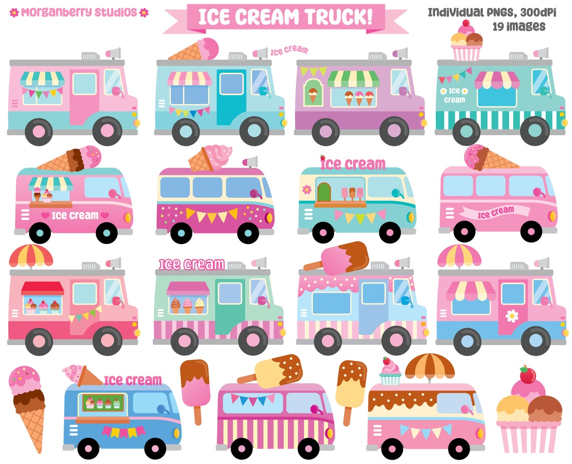 Ice Cream Truck Clipart: Summer Party Pngs (commercial Use) - Etsy