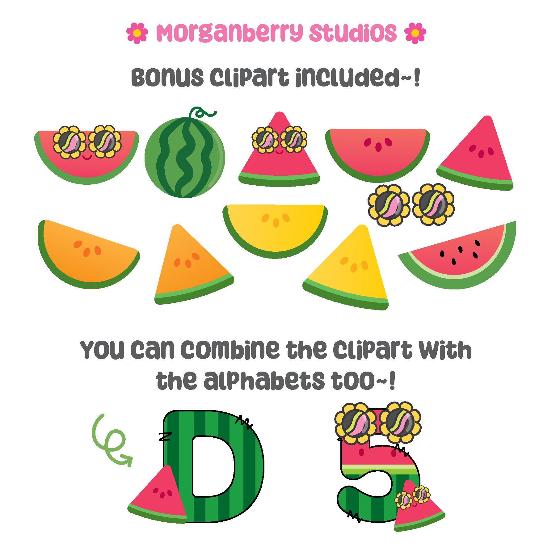 Watermelon Alphabet Clipart, Watermelon Letters A-Z, Watermelon Numbers ...