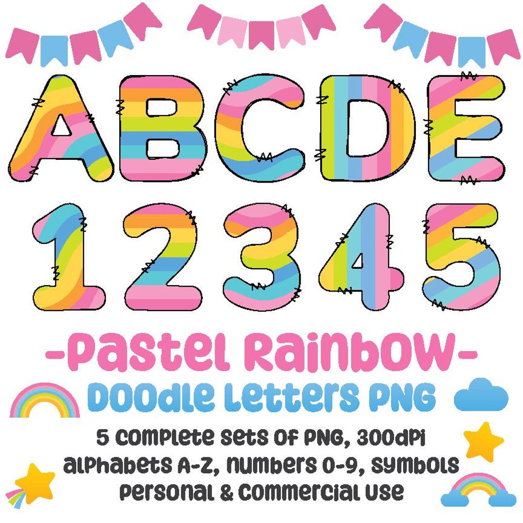 Pastel Rainbow Alphabet Pack for Sublimation, Cute Rainbow Letters ...