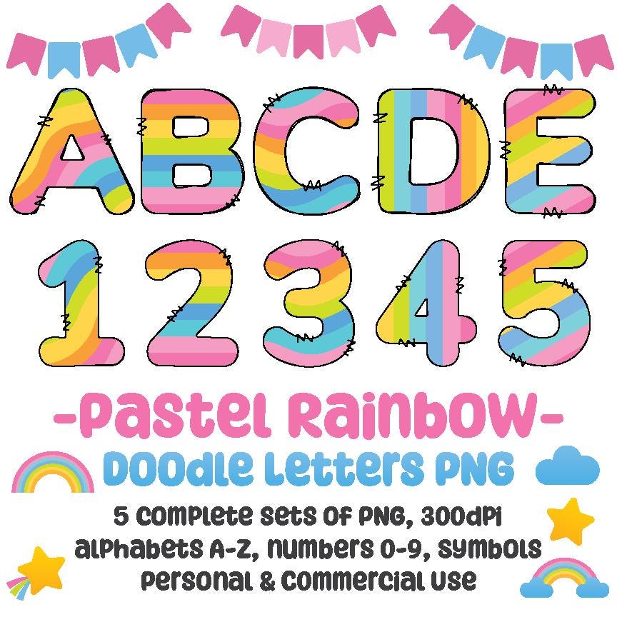 Pastel Rainbow Alphabet Pack for Sublimation, Cute Rainbow Letters ...