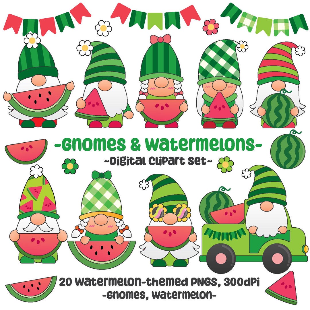 Cute Watermelon Gnomes Clipart, Cute Gnome Sublimation, Gnome Decal PNG ...