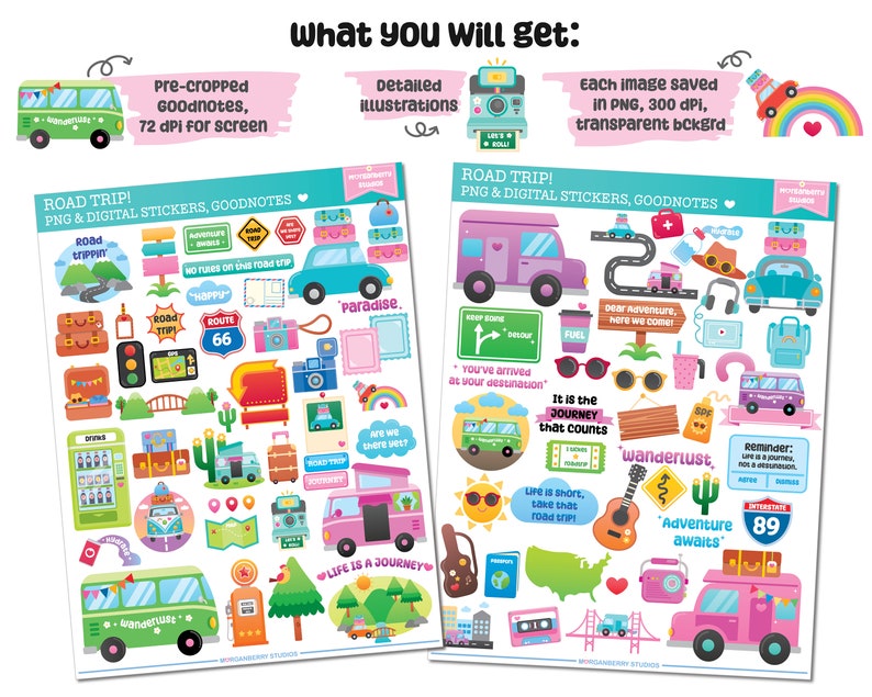 Road Trip Digital Sticker for Goodnotes, Goodnotes Sticker, Road Trip ...