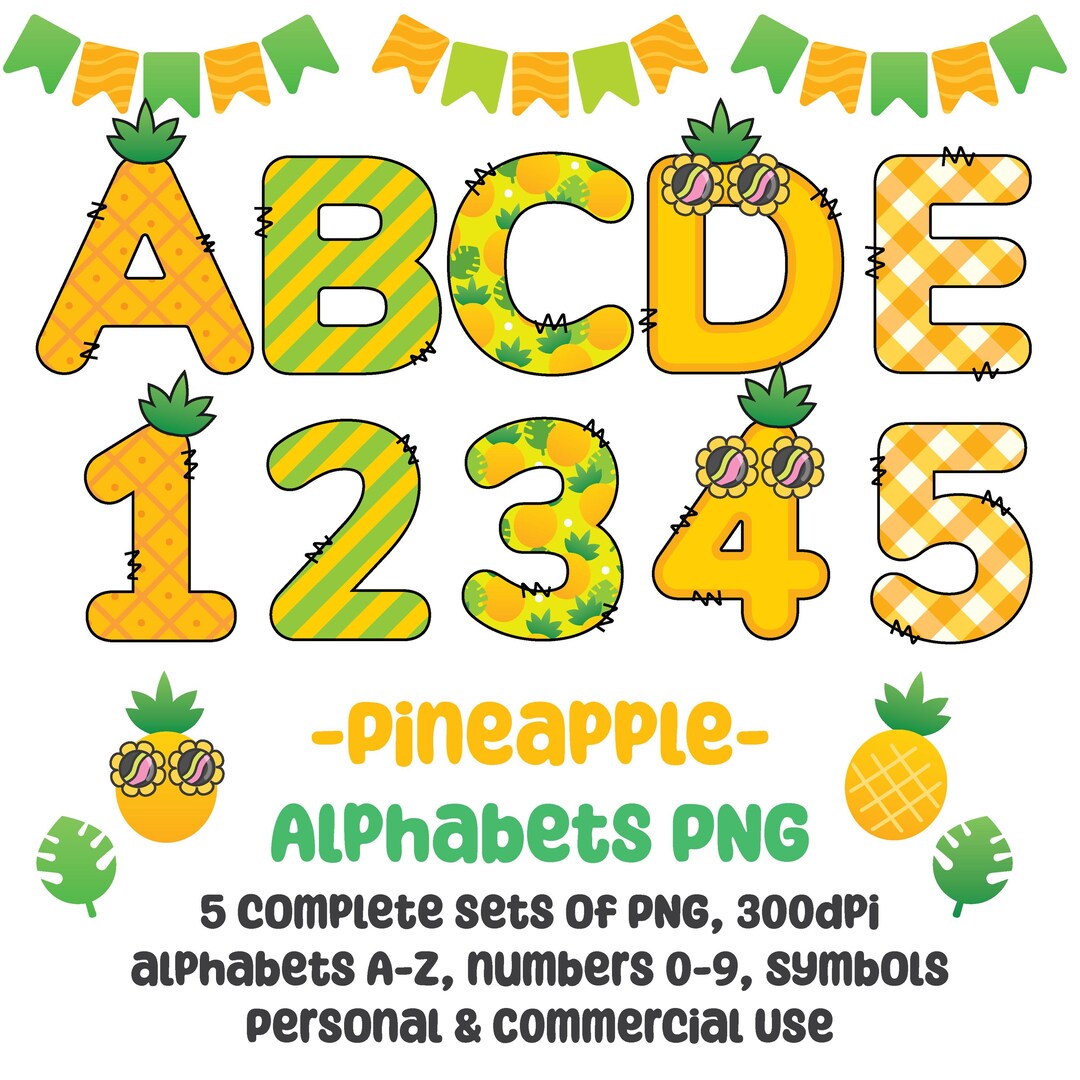Pineapple Alphabets PNG, Pineapple Letters, Pineapple Doodle Font ...