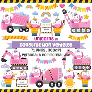 Unicorn Construction Clipart, Cute Construction Clipart Set ...